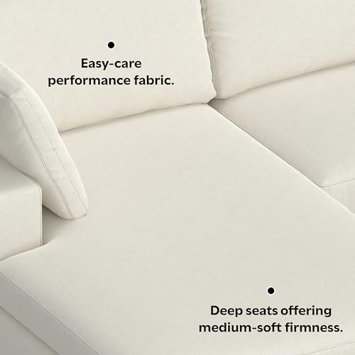 SIMPLIHOME Charlie Left-Facing Sectional Sofa in 100% Recycled Polyester Tightly Woven Performance Fabric, Cream, 122-inches Wide, Handcrafted Contemporary Style L-Shaped Couch with Chaise