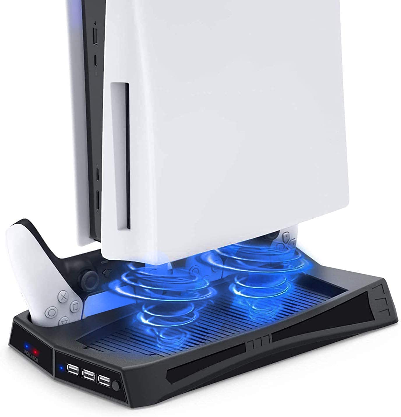 LudTech Playstation 5 Vertical Stand Cooling/Charging Station for PS5 Digital Edition/Ultra HD Console with Dual Controller Charger and Bonus Game Rack Storage 3 USB Ports for PS5 and DualSense