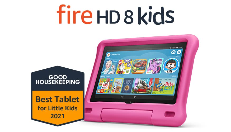 Amazon Fire HD 8 Kids tablet, 8" HD display, ages 3-7, 32 GB, includes a 1-year subscription to Amazon Kids+ content, Pink Kid-Proof Case, (2020 release)