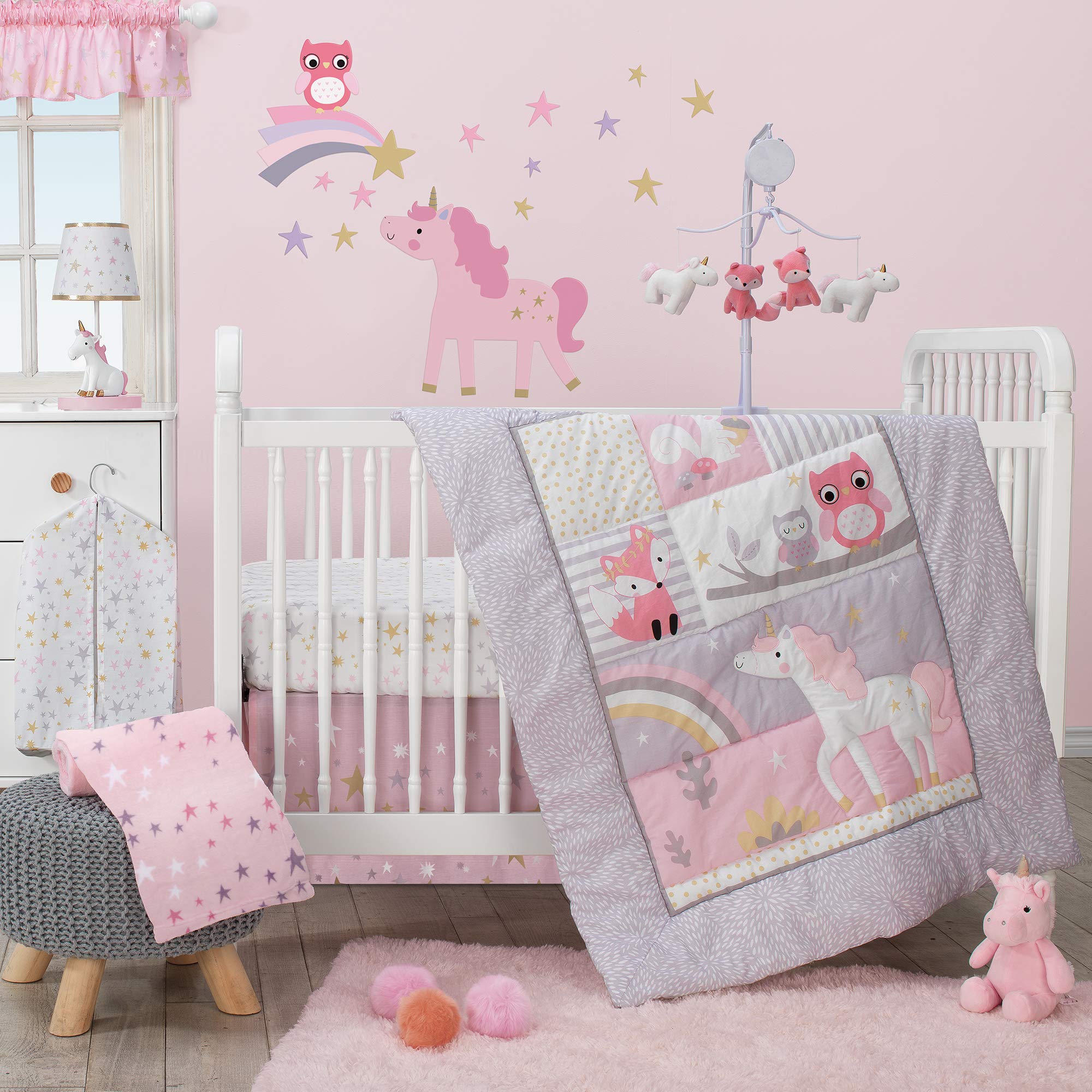 Bedtime Originals Rainbow Unicorn 8-Piece Crib Bedding Set - Pink, Purple