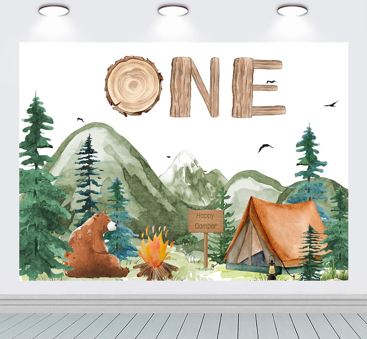 ANSHUHAI One Happy Camper Backdrop One Happy Camper Birthday Decorations Boy's 1st Birthday Party Photography Background Forest Camping Birthday Backdrop One Happy Camper Banner (8x6ft)