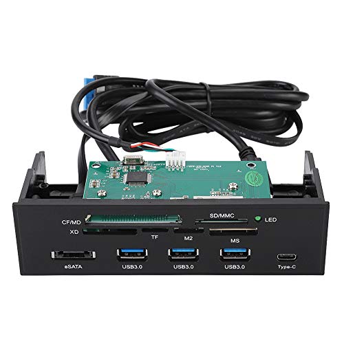 ASHATA Front Panel Hub 11 Port PC Front Panel with USB 3.0 Ports USB 3.1 eSATA Port and 6 Card Slots Card Reader Support M2 MSO Memory MS XD 64G CF Card Fit Any 5.25” Computer Case Front Bay
