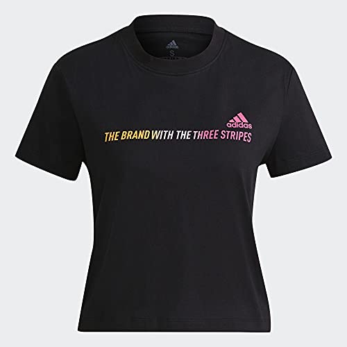 adidas Womens Gradient Logo Cropped T-Shirt Black Small