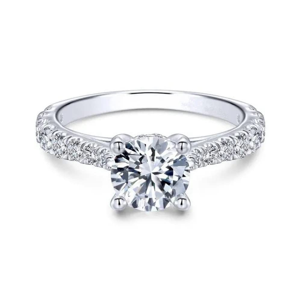 Aihpos 1-1/4 Carat(ctw) Engagement Rings for Women with Round Moissanite Wedding Rings Platinum Plated Silver 10K 14K 18K Gold with Text Engraving(925 Sterling Silver)