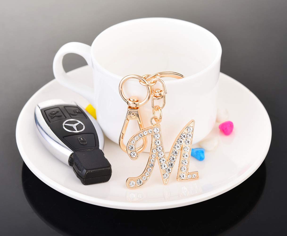 AlphaAcc Keychain for Women Purse Charms for Handbags Crystal Alphabet Initial Letter Pendant with Key Ring,Letter M