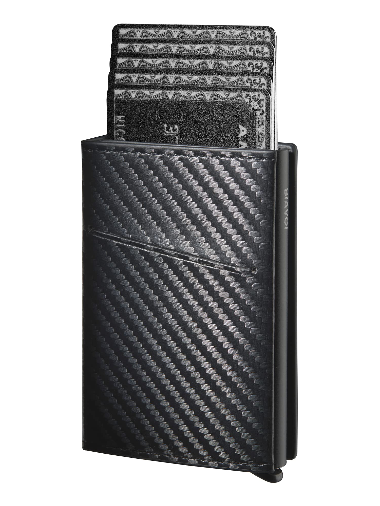 BIAVOI Pop Up Wallet for Men Slim Card Wallet RFID Blocking Card Case Card Holder Up to 10 Cards (Carbon Fiber Leather)