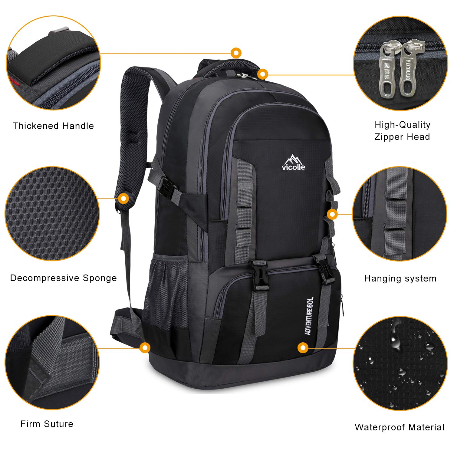 ANSKE 60L Hiking Backpack Waterproof Travel Fishing Climbing Camping Hiking Daypack for Men Women