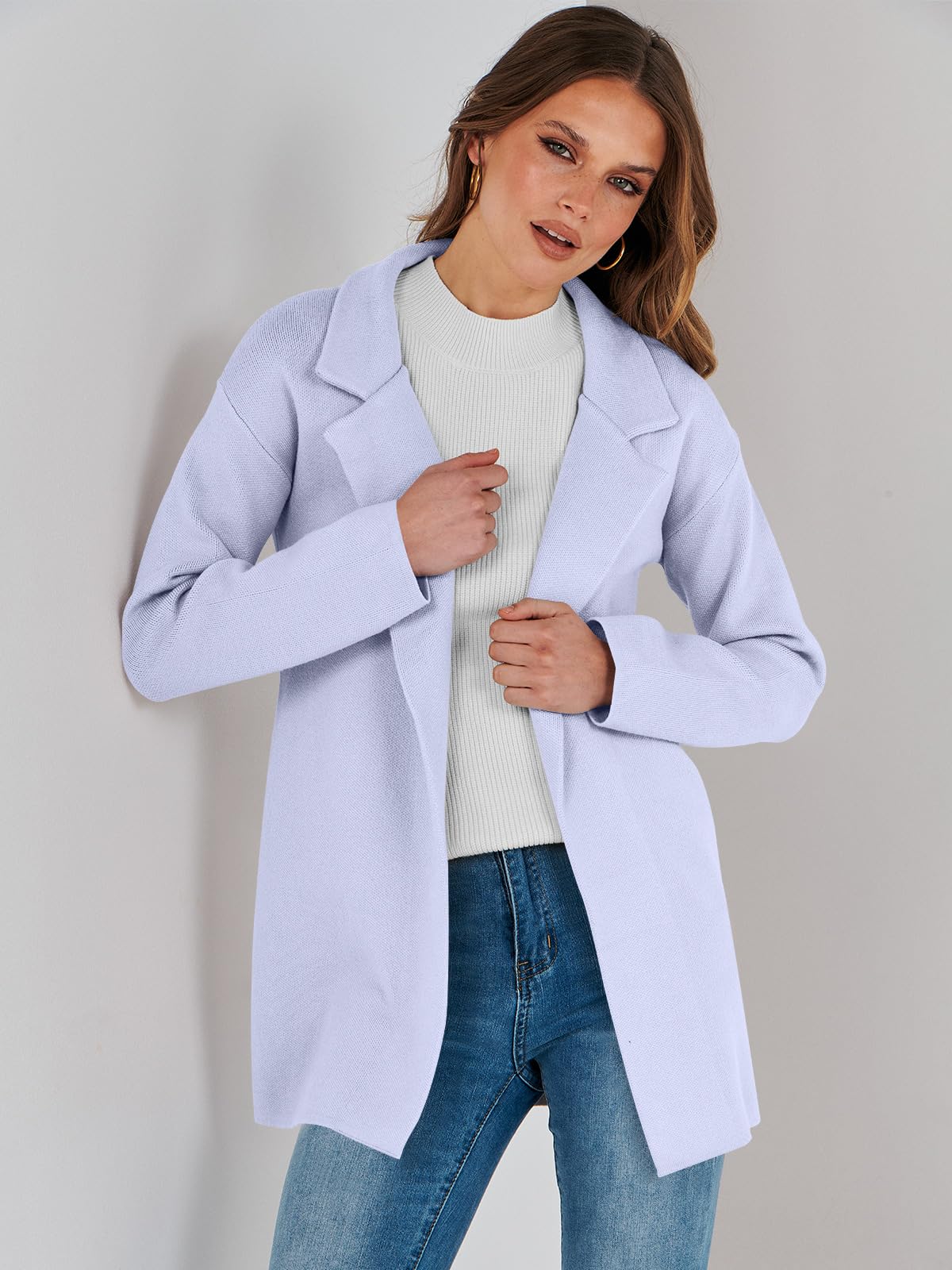 ANRABESS Cardigan Sweaters for Women Open Front Jacket Long Sleeve Lapel Casual Classy Knit Blazer Chunky Cozy 2023 Fall Winter Coat Trendy Coatigan Work Office Clothes 593zangqing-S Navy Blue