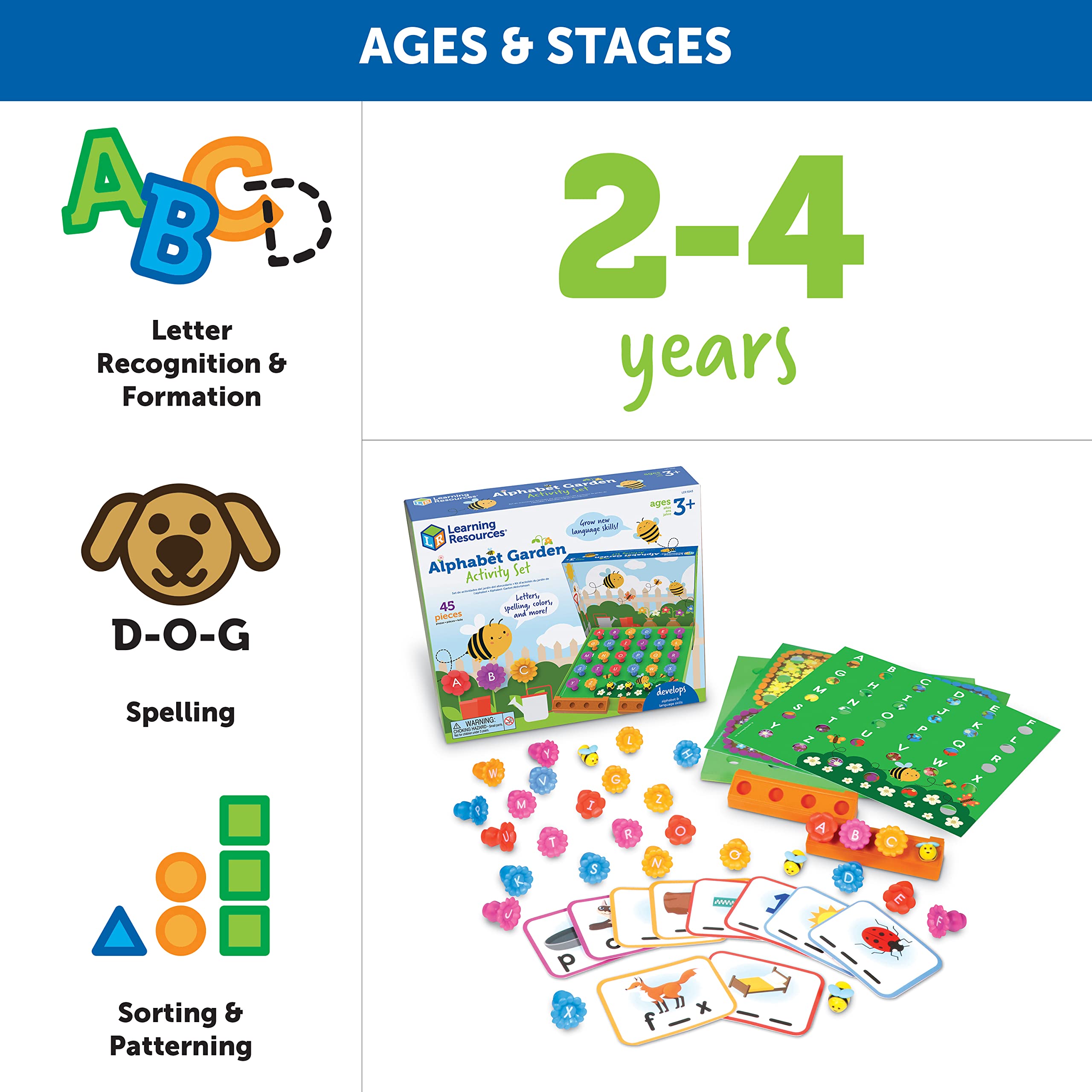 Learning Resources Alphabet Garden Activity Set, Educational Indoor Games, Preschool Alphabet, Toddler Brain Toys, Toddler Preschool Learning, 45 Pieces, Age 3+