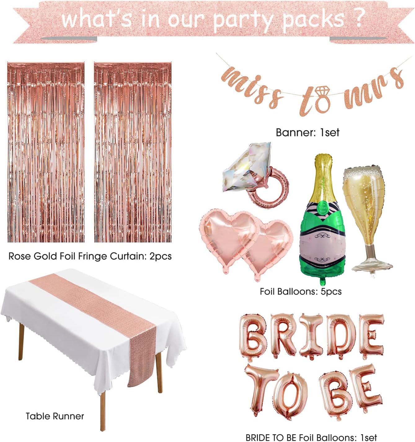 HIPEEWO Bachelorette Party Decorations, Bridal Shower Decorations Including Photo Props, Table Runner, Veil, Headband, Banner, Cups, Sash, Balloons, Topper, Sticker, Bride Bachelorette Party Supplies