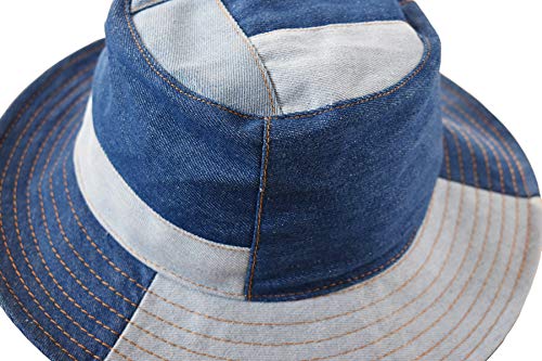 Aodrusa Womens Patch Bucket Sun Hat Denim Cotton Fisherman Caps Blue One Size