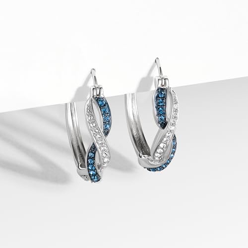 Amazon Collection Sterling Silver Twisted Hoop Earrings Made with Swarovski Crystal