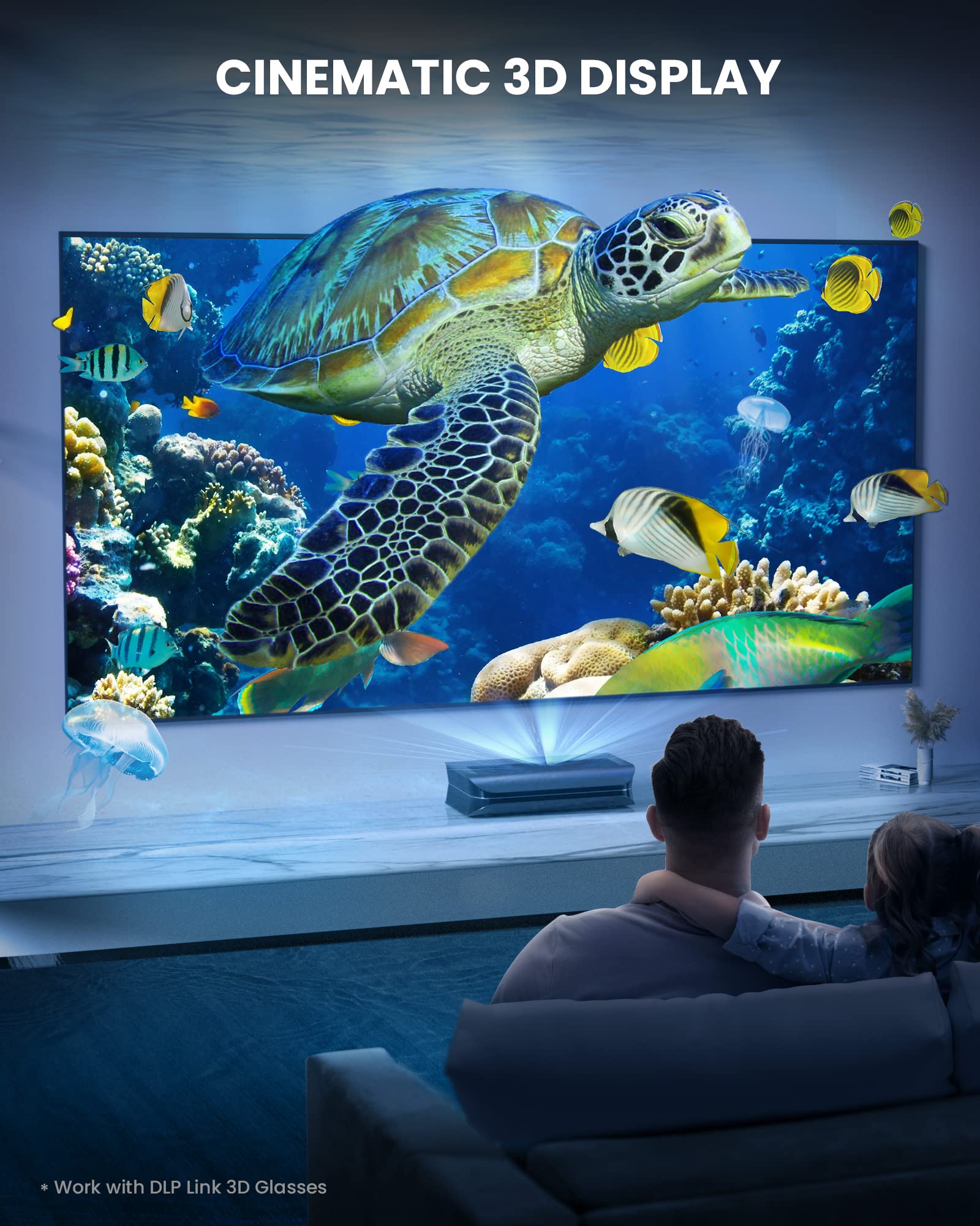 AWOL VISION LTV-3500 Pro with 120" Motorized Floor Rising Screen Bundle,4K 3D HDR10+ Dolby Vision & Atmos 3500 Lumen Ultra Short Throw Triple Laser Projector with 120" Motorized Floor Rising Screen