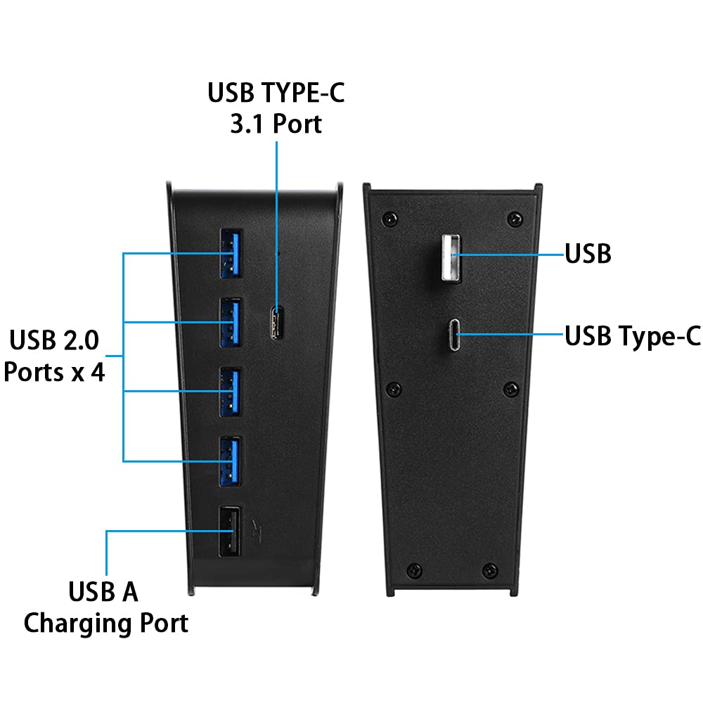 arVin USB Hub for PS5, High Speed Transmission USB Extender Splitter Adapter, Hub Charger for Playstation 5 Game Console, with 4 USB & 1 USB A Charging Port & 1 USB C Port for Playstation 5