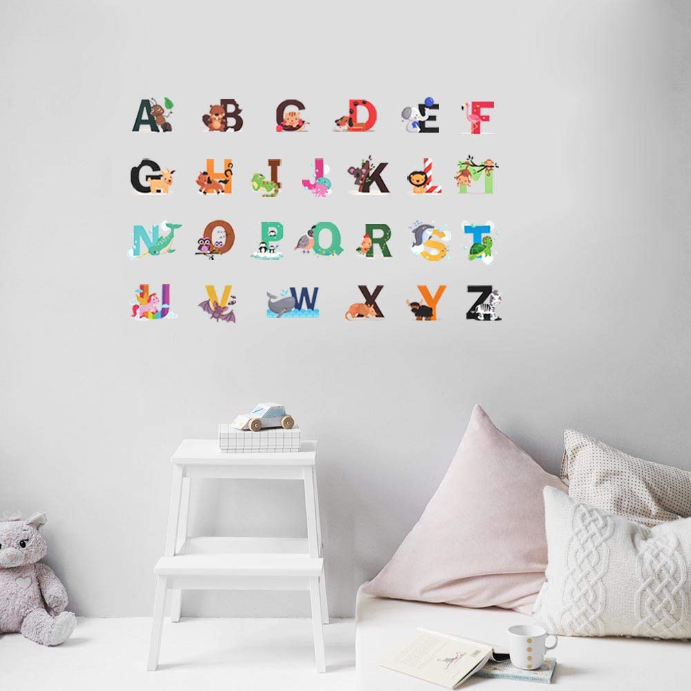 Alphabet Wall Decals, H2MTOOL Removable Animal ABC Educational Wall Stickers for Kids Nursery Room Decor (Alphabet)