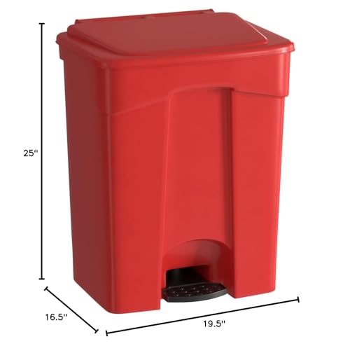Krollen Industrial 72 Qt. / 18 Gallon Red Rectangular Step-On Trash Can, Hands-Free Disposal, Garbage Bin with Foot Pedal