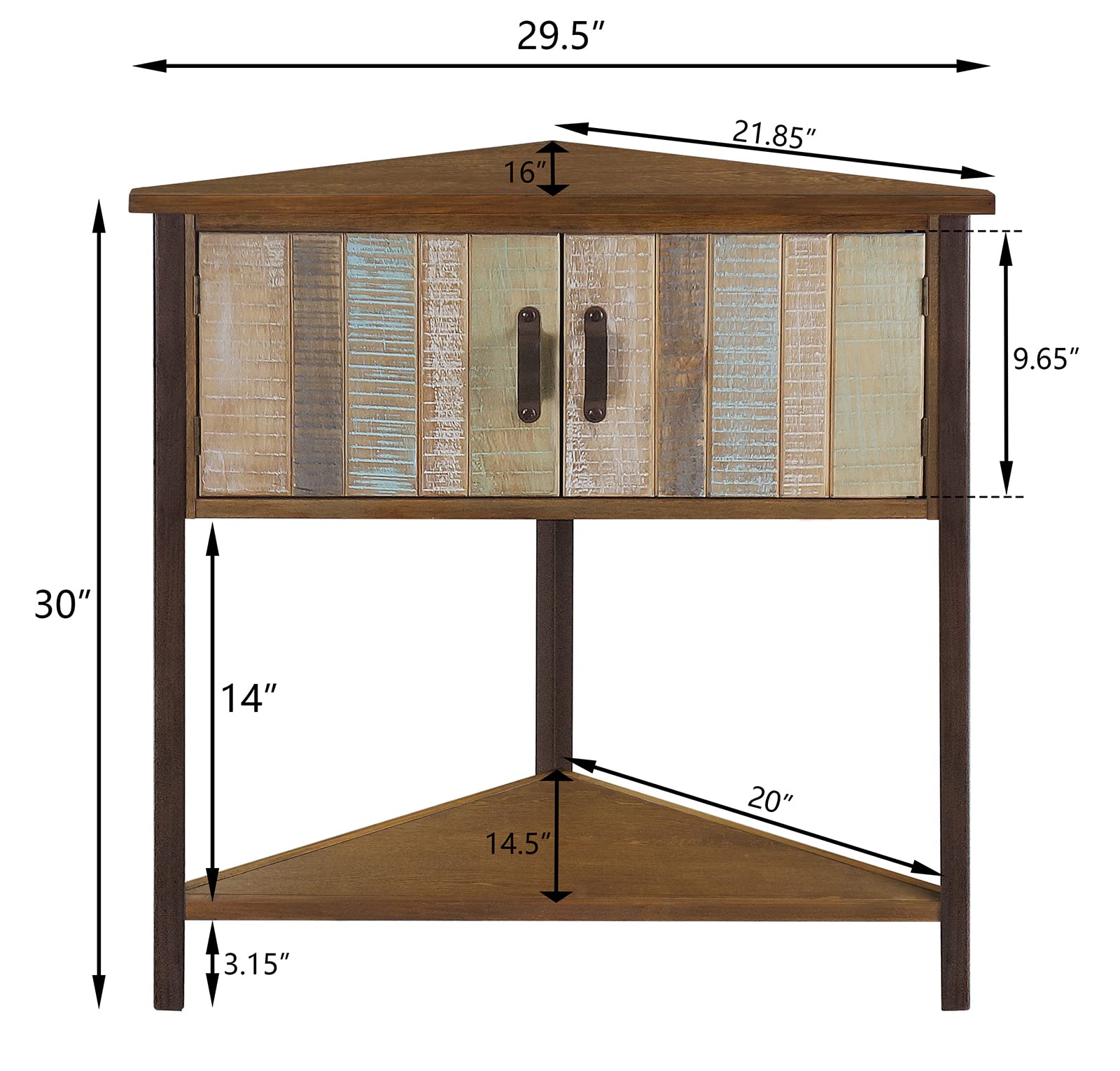 Giofanzo Corner Tables for Living Room, Small Corner Table with Storage Cabinet Table Corner Bar Accent Cabinet with Solid Wood and Metal Frame, Hand-Made Unique Corner Table(Natural Blue)