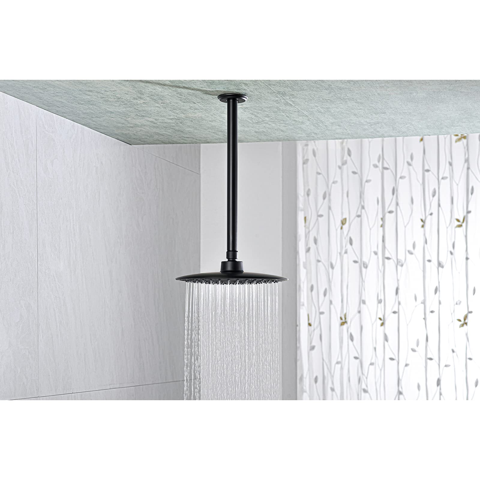 Anpean 12 Inch Shower Arm and Flange Matte Black, Ceiling Mounted Shower Arm for Rain Shower Head