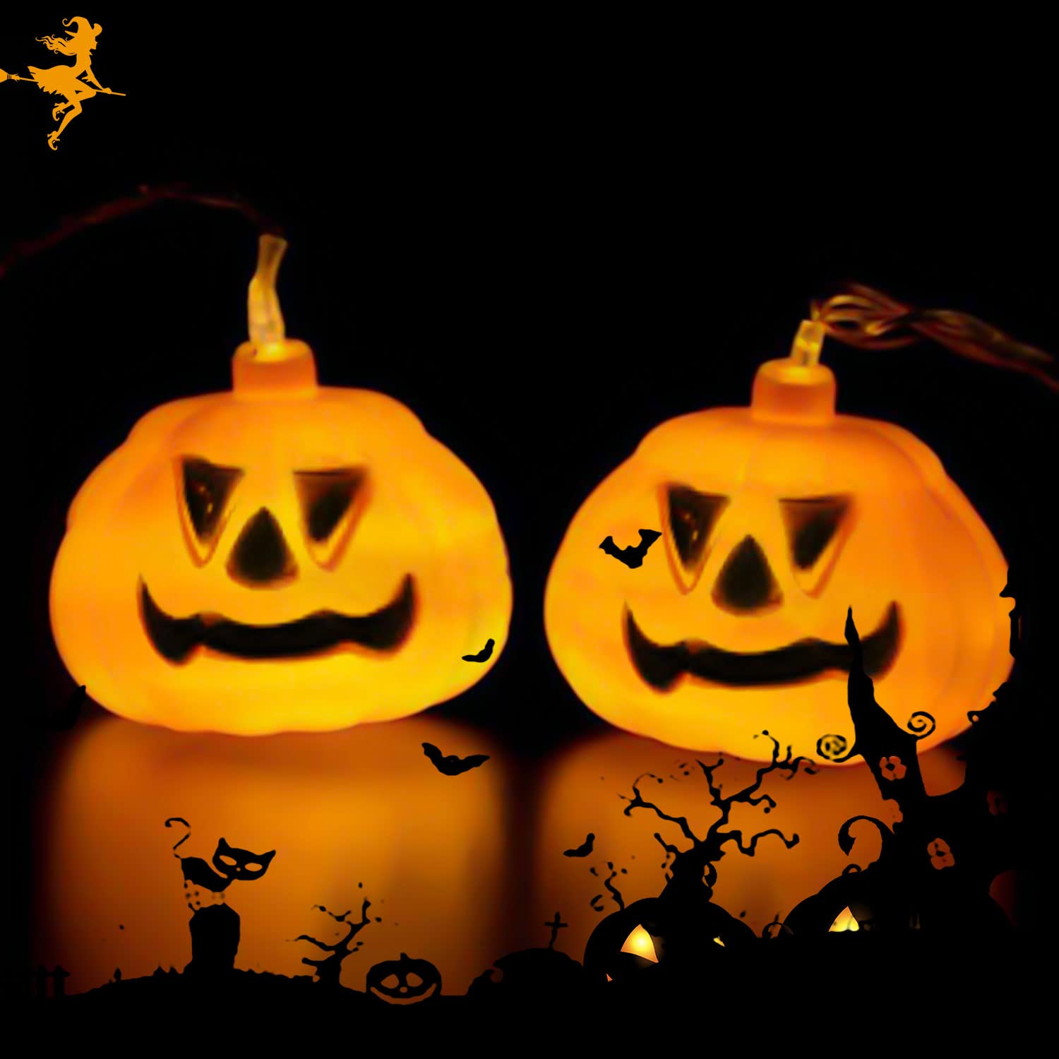 Halloween String Lights, 9.8 FT 20LED Pumpkin Lights StringJack-O-Lantern Battery Operated String Lights, 2 Modes, Operated for Home Garden Yard Decorations Holiday Lights Party Supplies, white