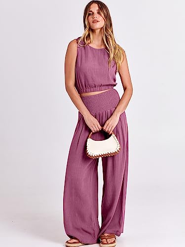 ANRABESS Women's 2 Piece Linen Lounge Set Casual Matching Pants Jumpsuit Summer Beach Travel Vacation Trendy Outfits X-Large