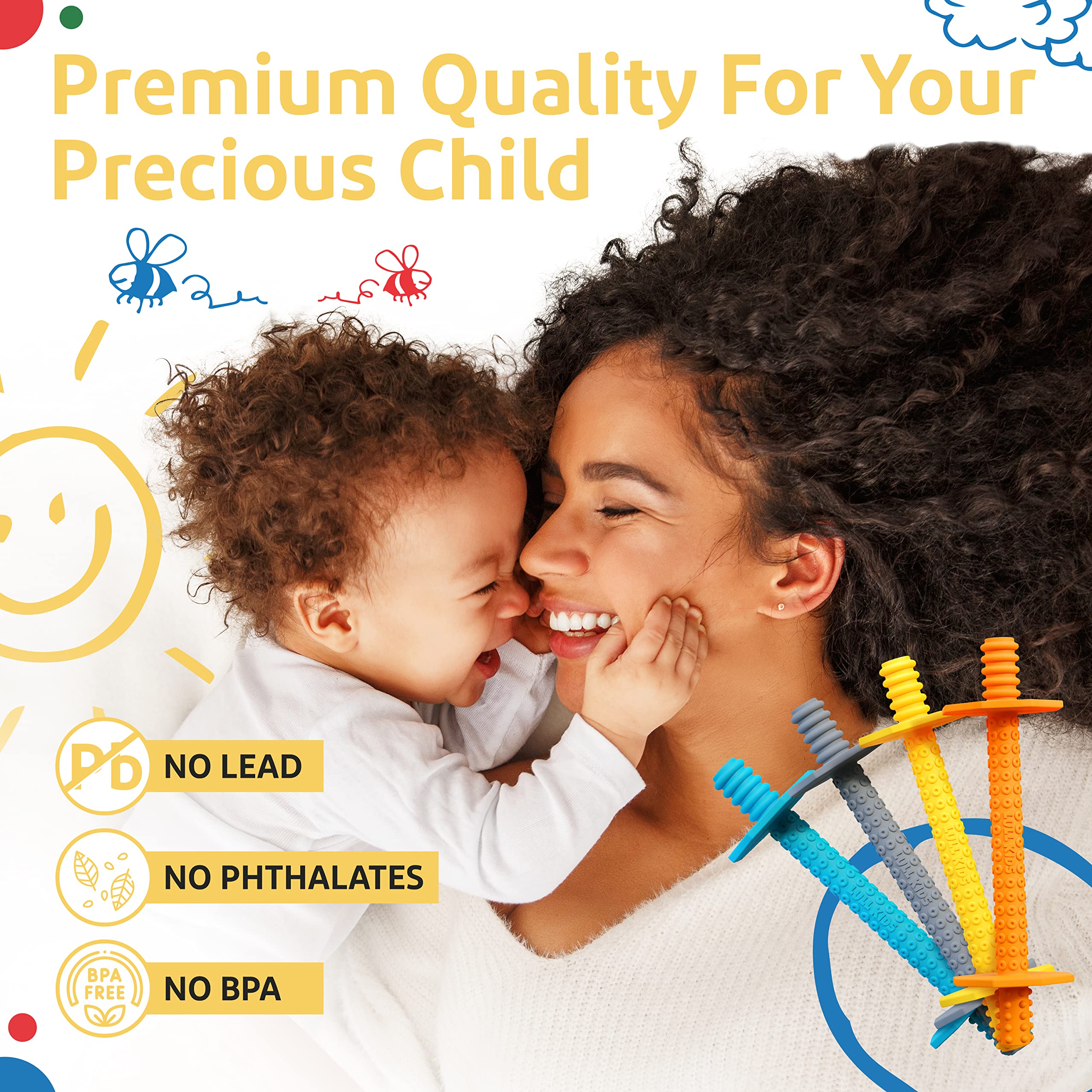 Lull Kids Hollow Teething Tubes - Baby Teething Toys for Babies 0-6 Months, Teething Toys for Babies 6-12 Months - Baby Teether, Teething Straws, Teething Sticks (Blue/Orange)