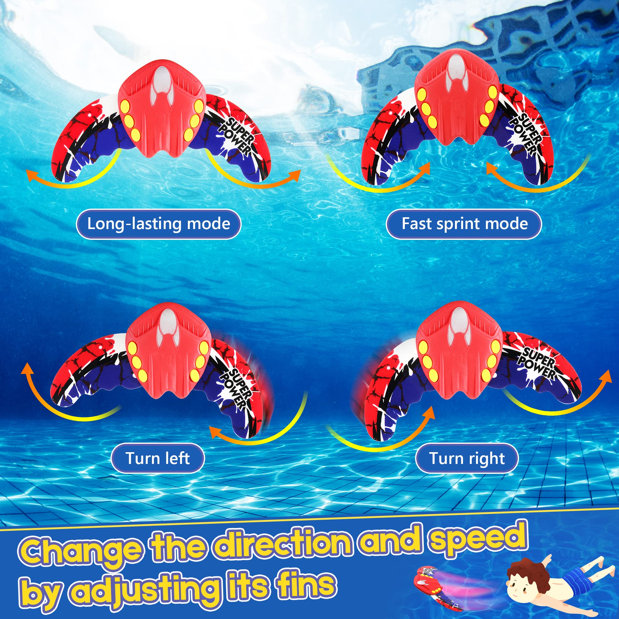 Enhon 2 Pcs Torpedo Underwater Stingray Glider, Pool Diving Fish Underwater Swimming Self Propelled Pool Rocket Travels, Dive Pool Fish Submarine for Kids and Adults
