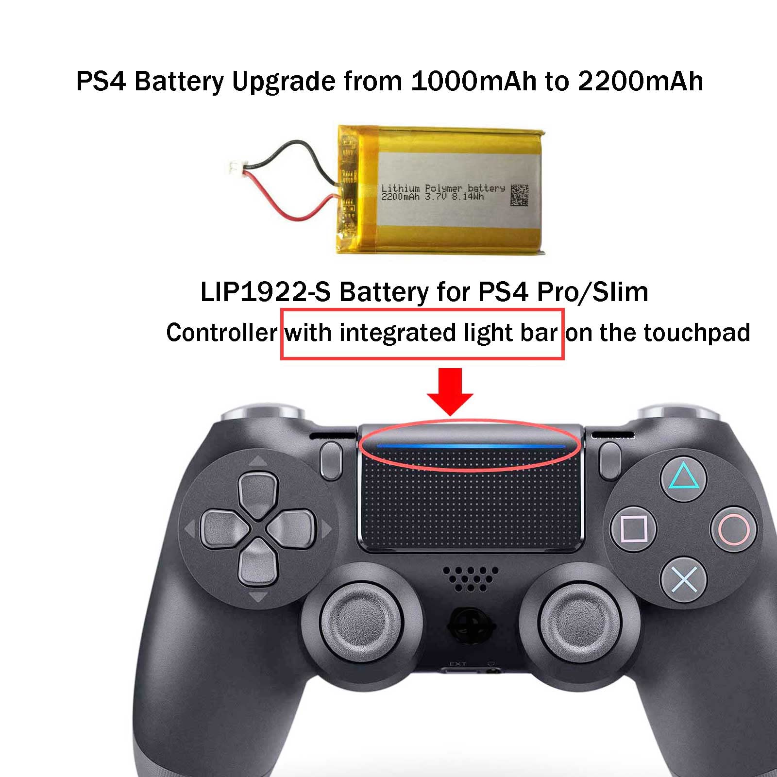 AOLIKES (Lip1922-B + Lip1922-S) 2200mAh Replacement Battery for Sony Ps4 Cuh-zct1u and Cuh-zct2u Wireless Controllers - Pack of 2