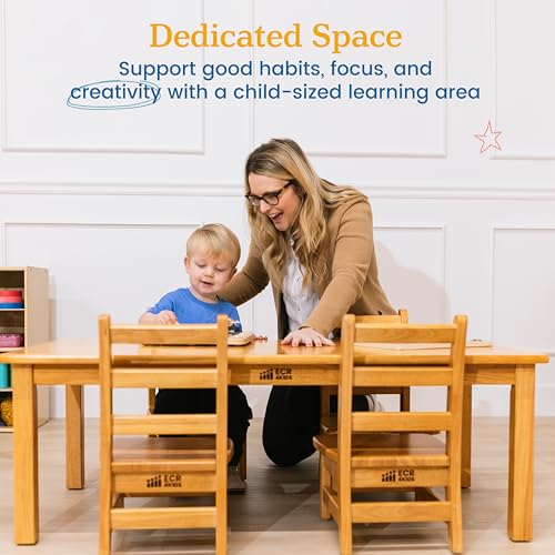 ECR4Kids 24in x 48in Rectangular Hardwood Table with 16in Legs and Four 8in Chairs, Kids Furniture, Honey