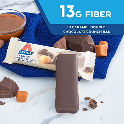 Atkins Caramel Double Chocolate Crunch Snack Bar, Protein Snack, High in Fiber, 2g Sugar, Keto Friendly, 5 Count