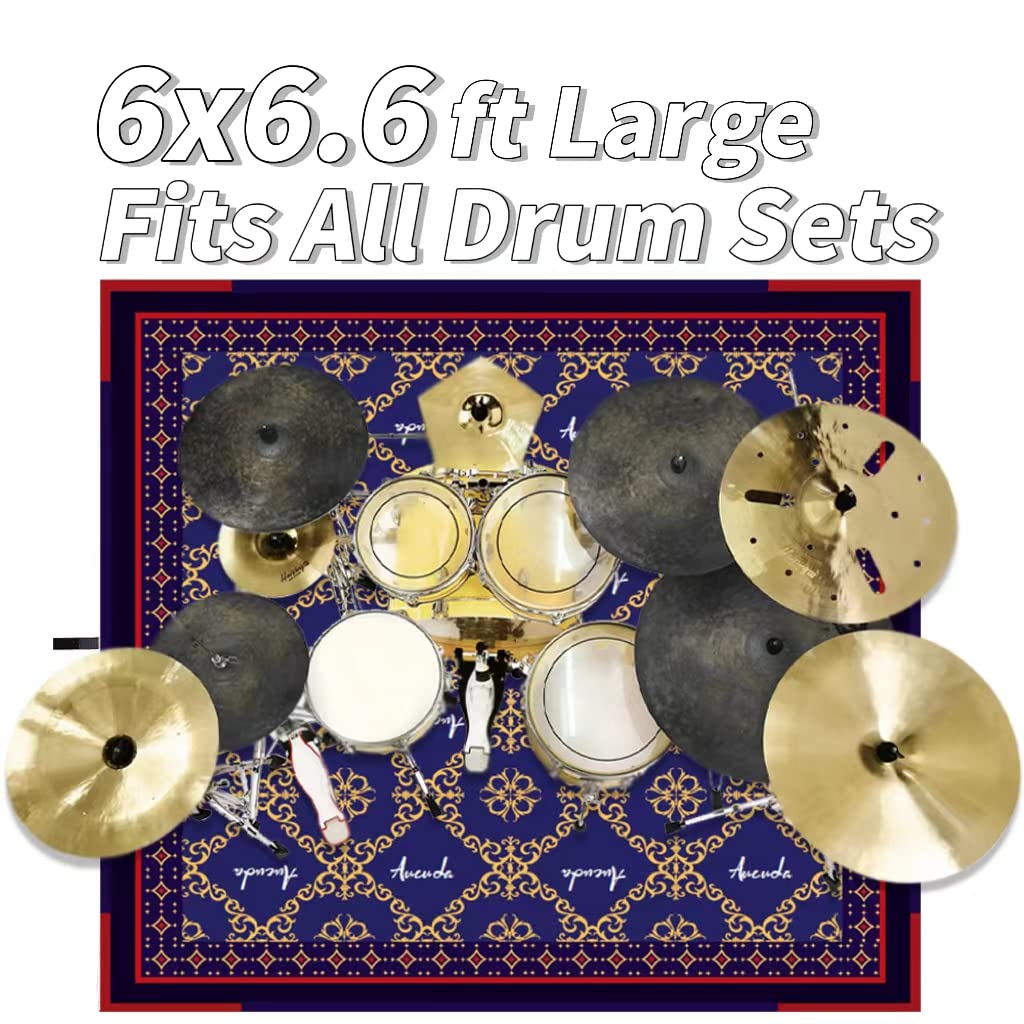 Aucuda Drum Rug 6x6.6 ft Drum Mat Outdoor, Tightly Woven Fabric Cool Drum Set Carpet with Non-Slip Grip Bottom, Electric Drum Accessories for Bedroom, Studio, Apartment, Soundproof, Starry Blue.
