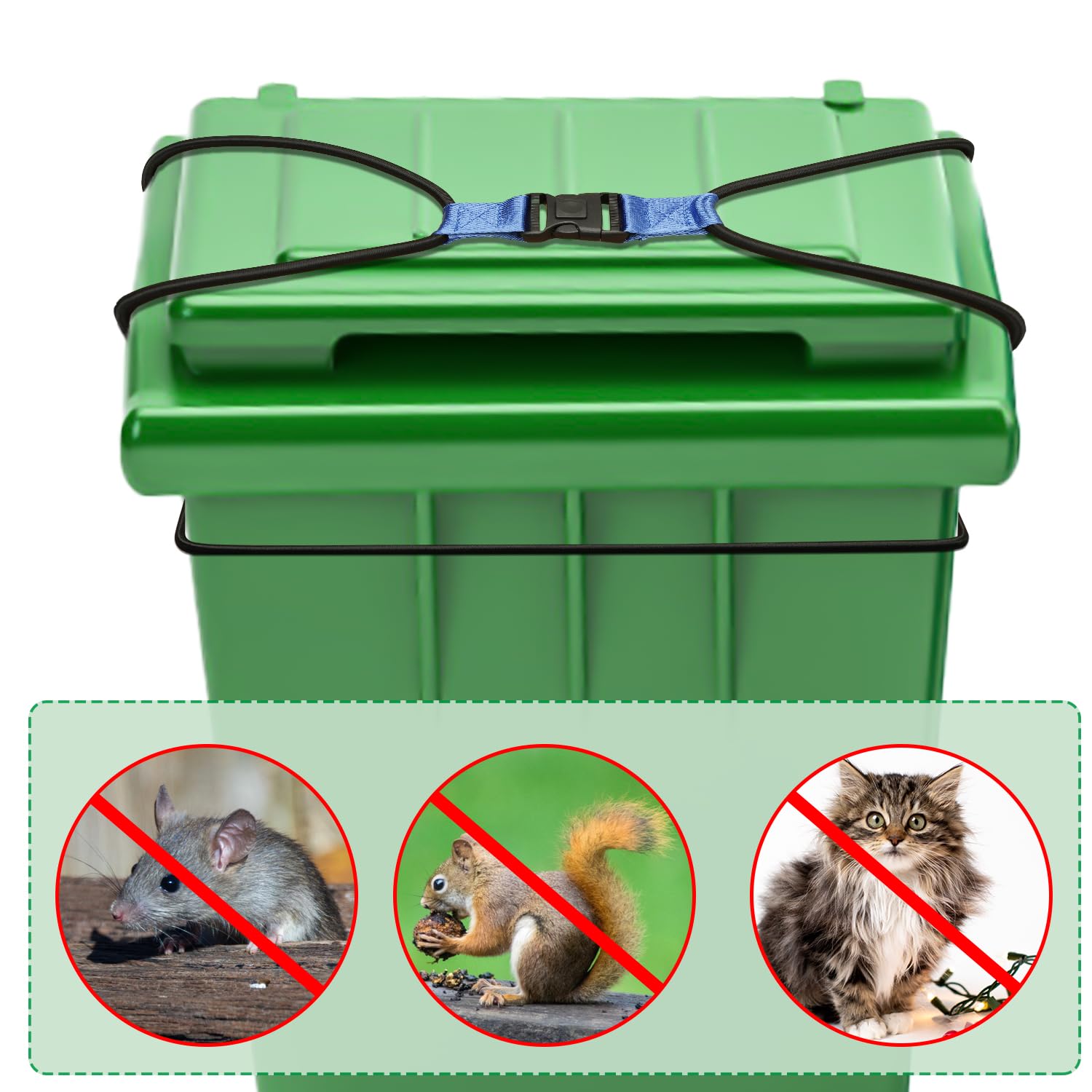 XIHIRCD Trash Can Lock, Lid Lock for 30-50 Gallon Outdoor Garbage Cans Heavy Duty Elastic Garbage Bin Bungee Cords for Animals, Squirrels, Dogs, Raccoons, Keeps Trash Secure