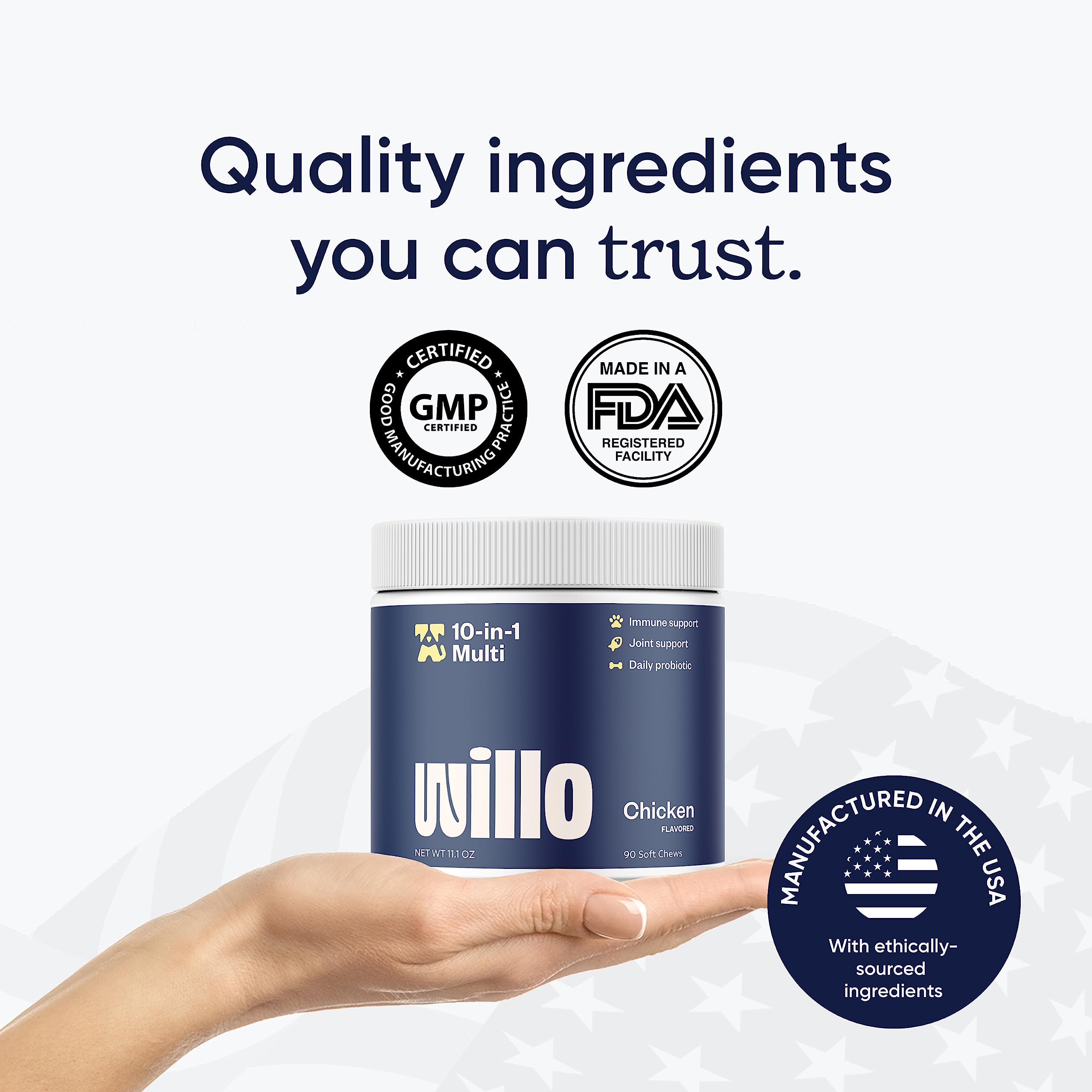 Willo All-in-1 Multifunctional Supplements for Dogs - with Glucosamine, Omega 3's, Essential Vitamins | Joint Support, Gut & Immune Health, Skin & Coat, Heart Health | 90 Soft Chews