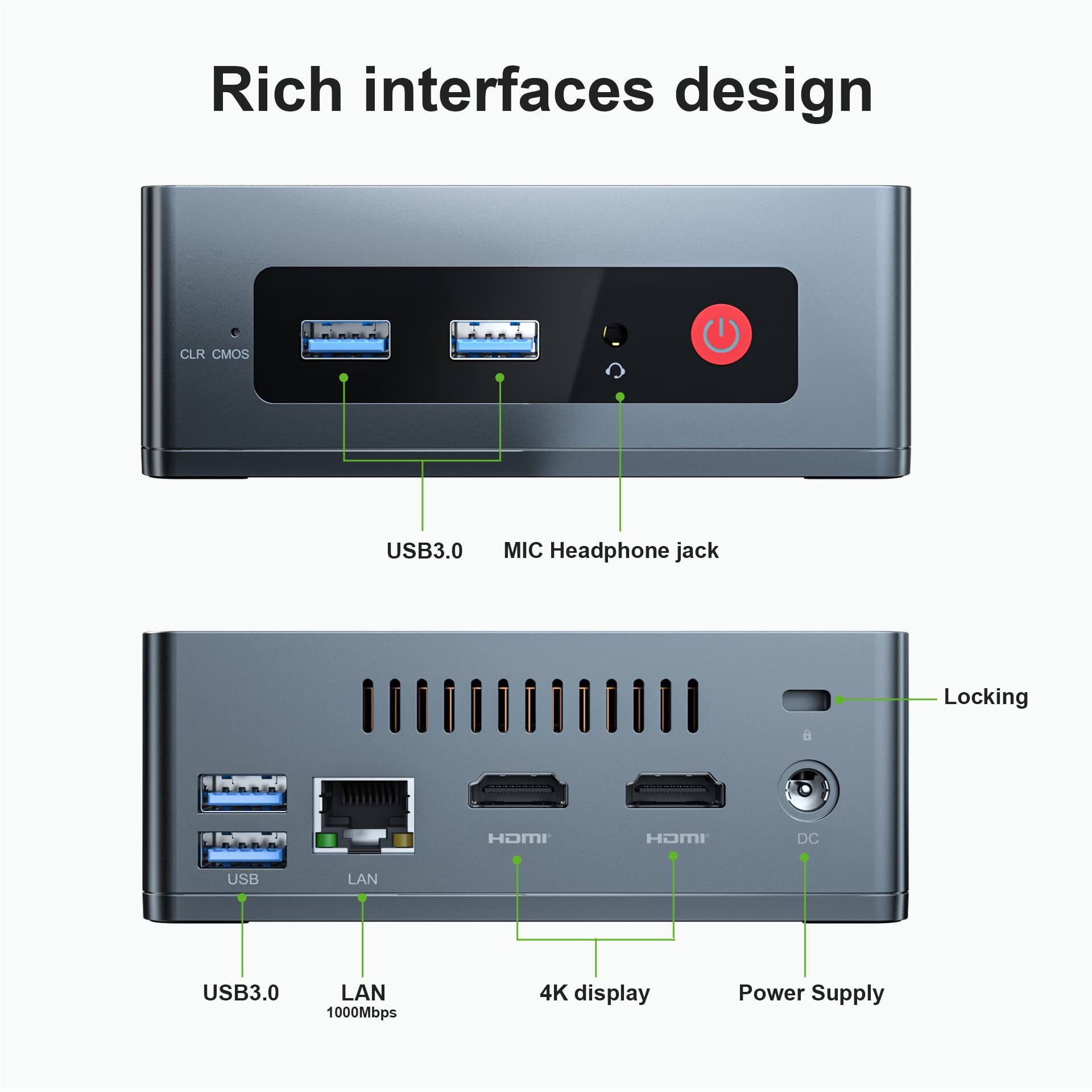 Beelink Mini PC GK35 Quad Core Intel J4205, 8GB RAM 256GB SSD, 4K Dual HDMI Mini Desktop PC 2.4G/5G WiFi, Gigabit Ethernet, USB 3.0, BT4.0 Support Auto Power On