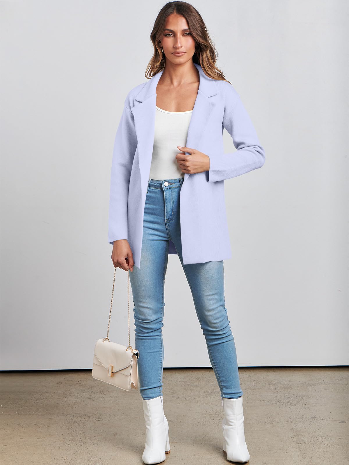 ANRABESS Cardigan Sweaters for Women Open Front Jacket Long Sleeve Lapel Casual Classy Knit Blazer Chunky Cozy 2023 Fall Winter Coat Trendy Coatigan Work Office Clothes 593zangqing-S Navy Blue