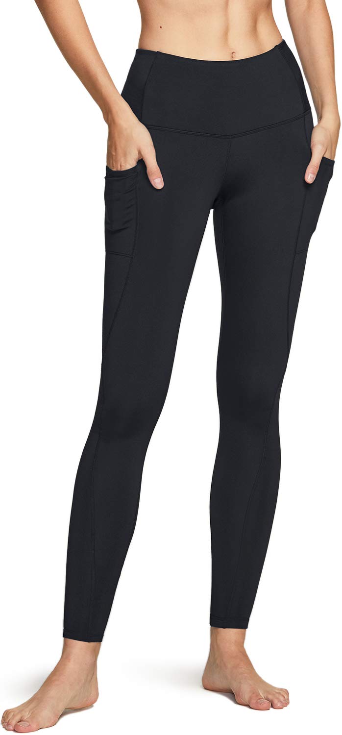 ATHLIO Women's Thermal Yoga Pants, High Waist Warm Fleece Lined Leggings, Winter Workout Running Tights, Thermal Pocket Black/Olive, X-Small