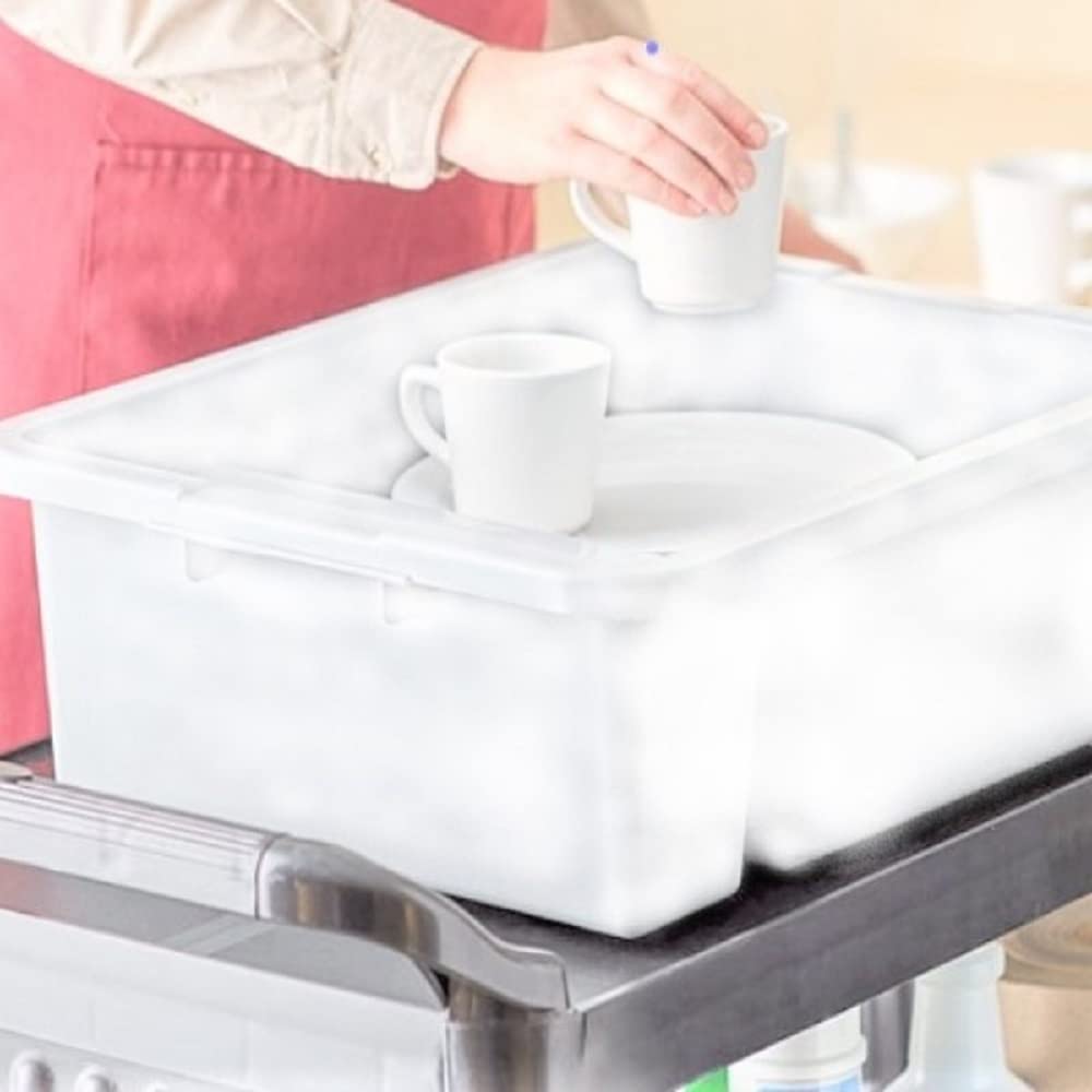 Soro Essentials- 7β Deep White Polyethylene Commercial Divided Bus Box Heavy Duty Plastic Restaurant Tub Dish Washing Box for Kitchen Organization Storage