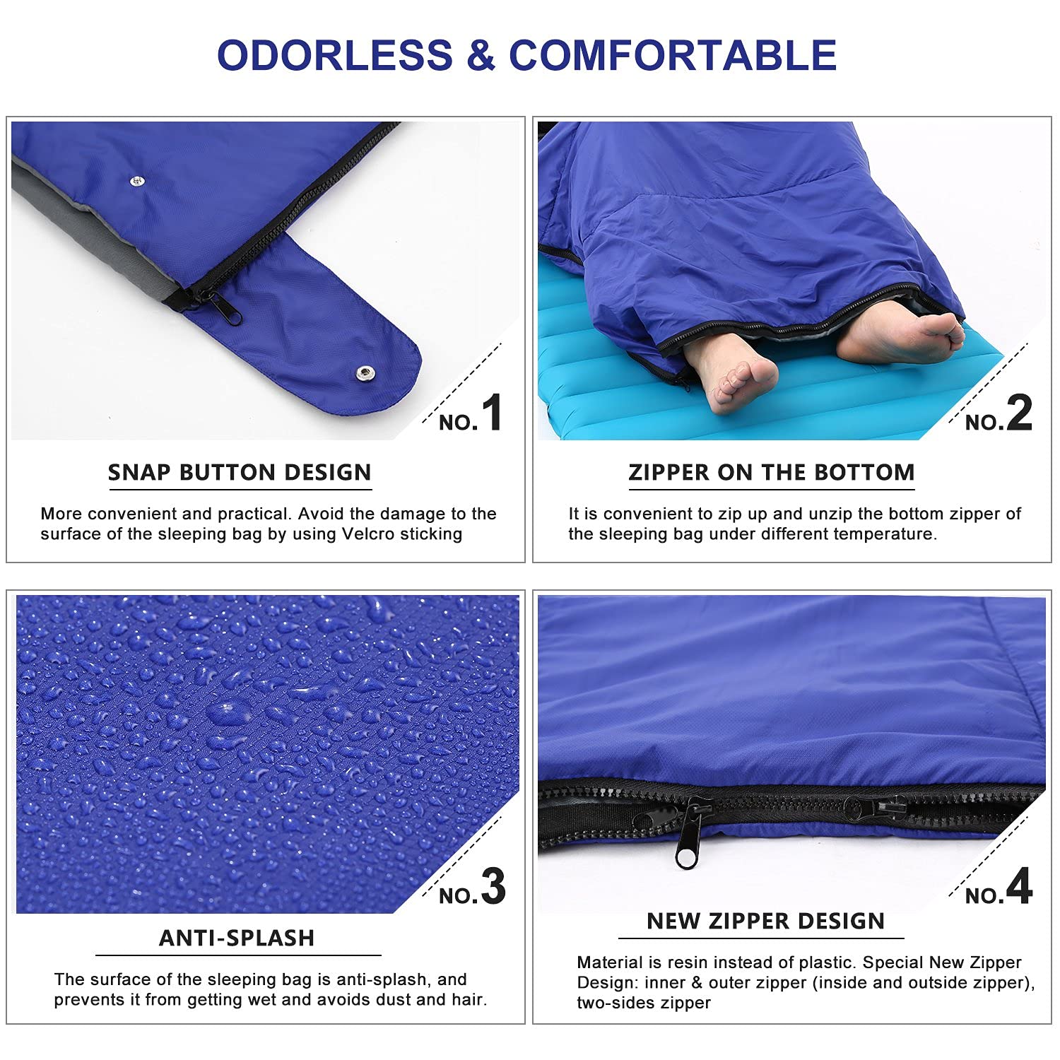Andake Envelope Sleeping Bag, Machine Washable Lightweight Splash-Resistant with Compression Sack Great for 3 Season Indoor & Outdoor Use, for Hiking, Camping, Backpacking, Traveling (Single/Double)