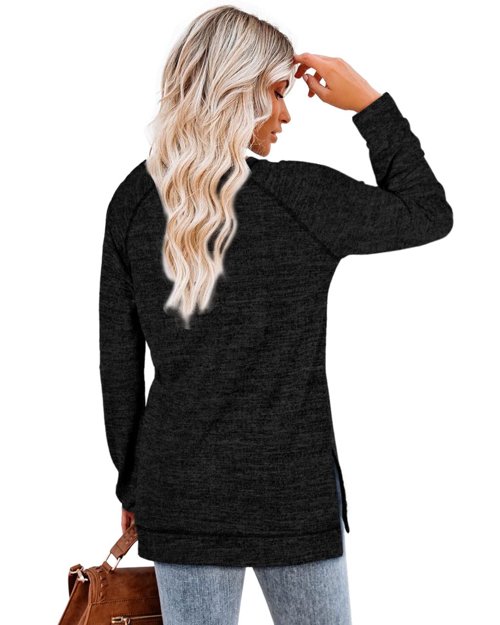Aokosor Black Sweatshirts for Women 2024 Casual Fall Clothes Long Sleeve Tops Oversized XL