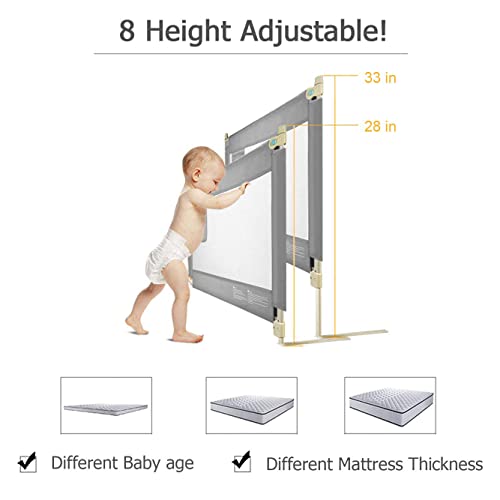 Mingfuxin Extra Long Safety Bed Rails for Toddlers, Vertical Lifting Foldable Bed Guardrail Crib Bed Rails Guard for Kids Twin, Double, Queen & King Size with Dual Lock- Single Side 70"