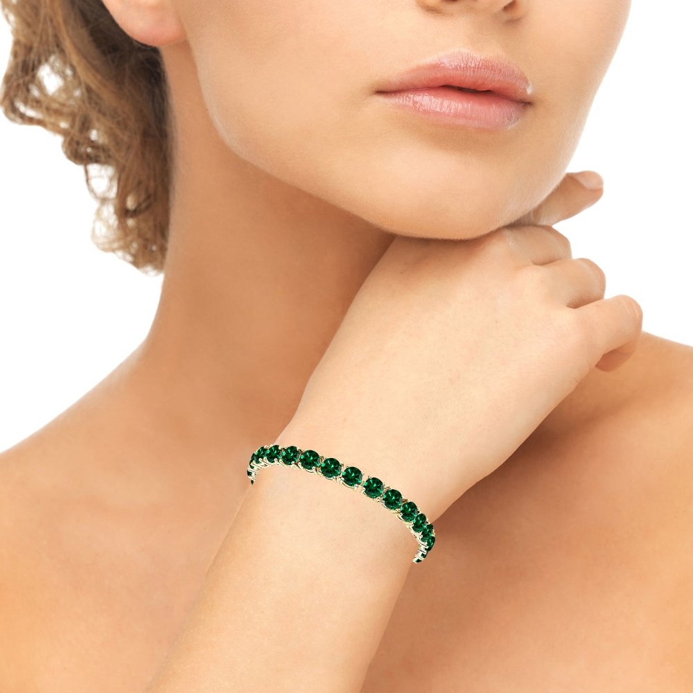 B. BRILLIANT Yellow Gold Flashed Sterling Silver 6mm Round-cut Simulated Emerald Tennis Bracelet