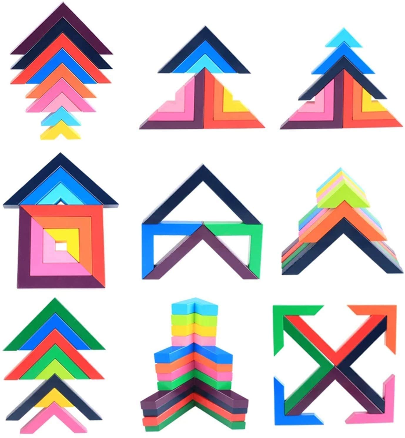 FANSUSENKE 12 Piece Building Blocks Toy Wooden Rainbow Stacking Nesting Building Game Geometry Creativity Nesting Educational Preschool Learning Toys for Kids 3D Puzzles
