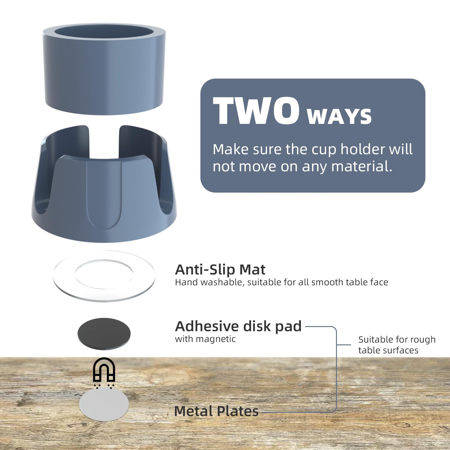 Anti-Spill Cup Holder, Drink Coaster Fits Drink for RV Home Office Outdoors with Anti-Slip Mat and Magnetic Pad