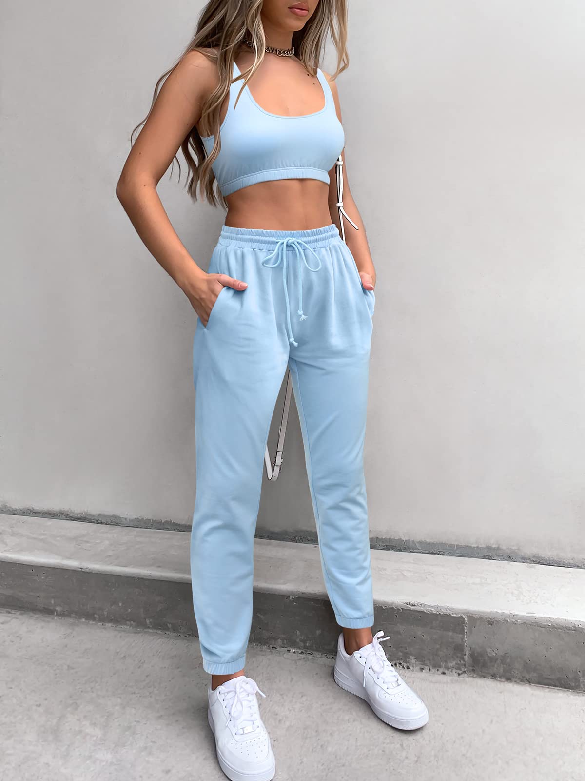 ANRABESS Women Sweatsuits Bra and Sweatpants Set 2 Pieces Jogger Tracksuit With Pocket A379-hulan-XL