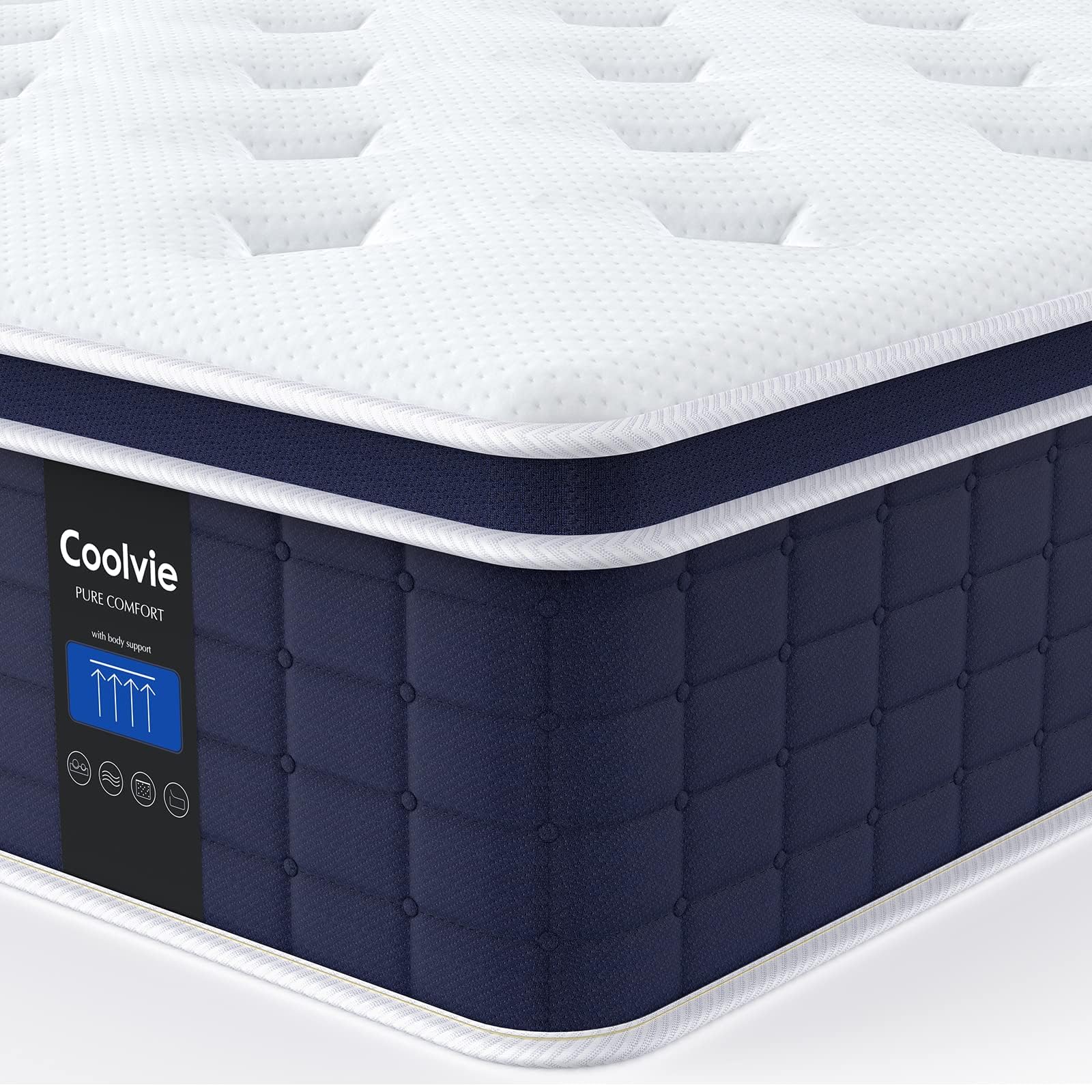 Coolvie Queen Mattress Firm, Strong Coils Hybrid Mattress for Extra Lumbar & Hip Support, Cooling Knit Fabric Cover- CertiPUR-US Certified / 80x60x12, 12 Inch Mattress Queen Size in a Box
