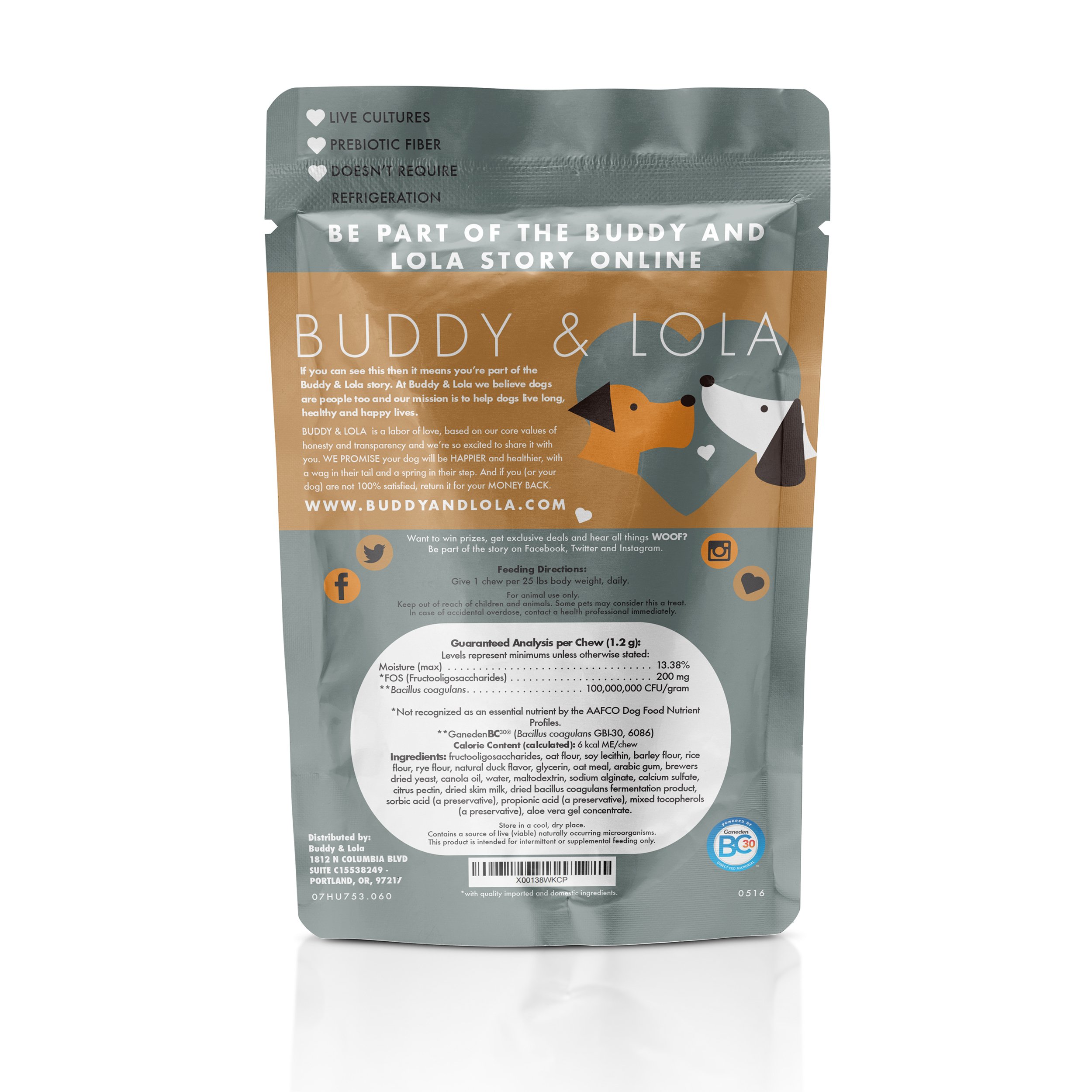 Buddy & Lola Dogs Chews for All Breeds and Sizes - Natural Dog Probiotics Improve Digestion, Help The Immune System, Settle an Upset Stomach Made in USA