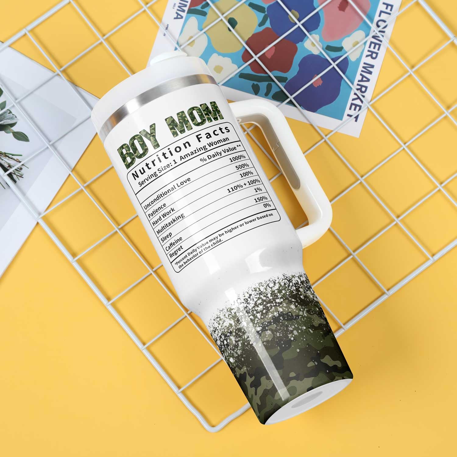 Boy Mom Gift Tumbler, Mother's Day Gift for Boy Mom Boy Mama, Gift for Mom From Son, Boy Mom Nutrition Fact 40 Oz Tumbler with Handle