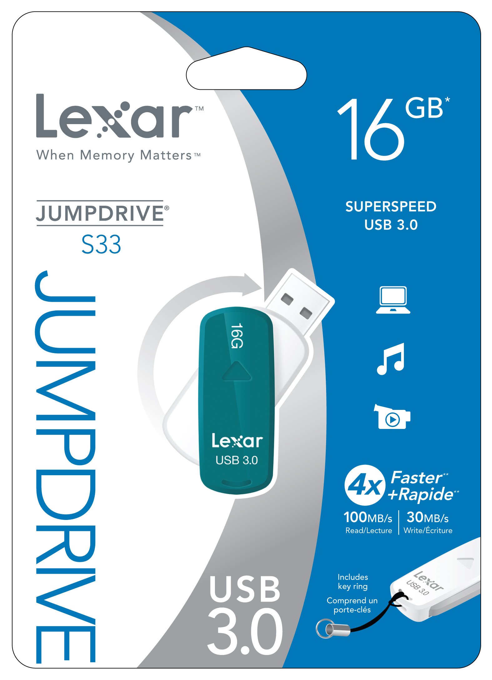 Lexar JumpDrive S33 16GB USB 3.0 Flash Drive LJDS33-16GASBNA (Teal)