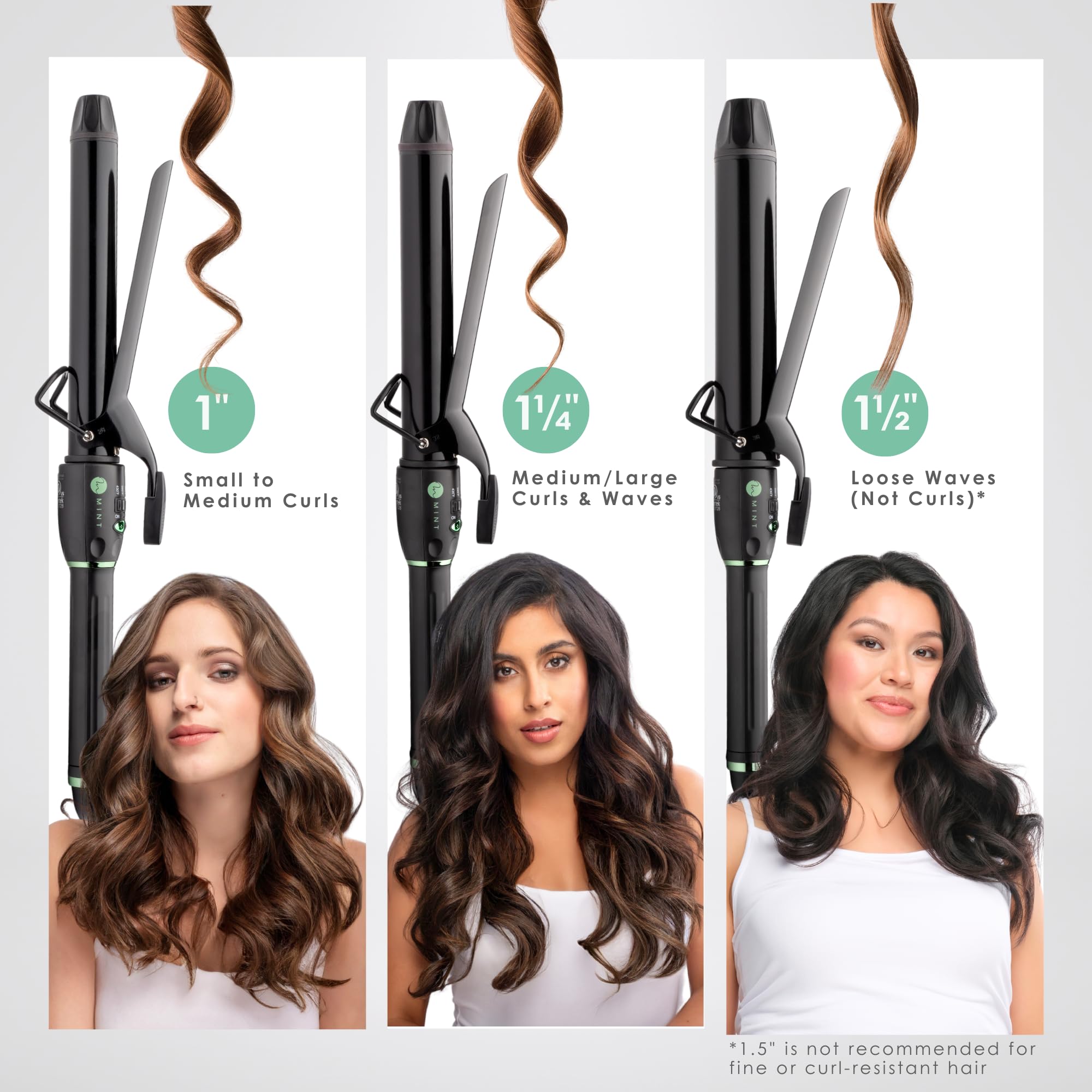 MINT Professional Extra Long Hair Curling Iron 1 1/4 inch | 2-Heater Ceramic Barrel That Stays Hot | 1.25 Inch Hair Iron Curler for Medium to Large Curls | Travel-Ready International Dual Voltage