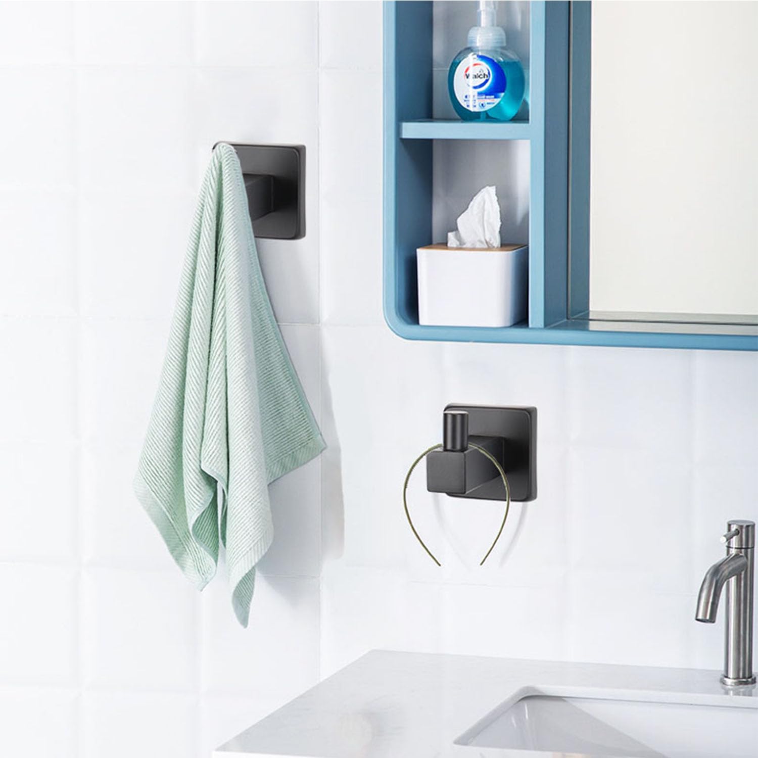 TocTen Bathroom Hook - 2 Pack Square Robe/Towel Hooks, 304 Stainless Steel Rustproof Coat Hook Wall Mounted, Heavy Duty Hanger Wall Hooks for Bathroom Kitchen Back Door Wardrobe(Matte Black)