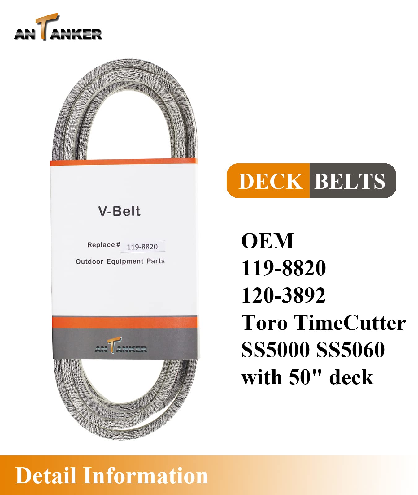 Antanker Deck V-Belt 119-8820 Replaces for Toro 119-8820 120-3892 TimeCutter SS 5000 5060 ZS SW Kevlar Belt